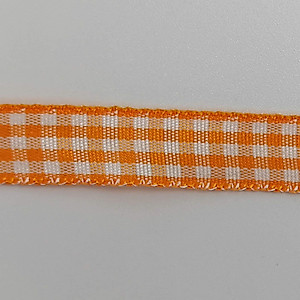 Micomon Orange Gingham Plaid Checked Ribbon 25 Yard Each Roll 100% Polyester (3/8", Orange)