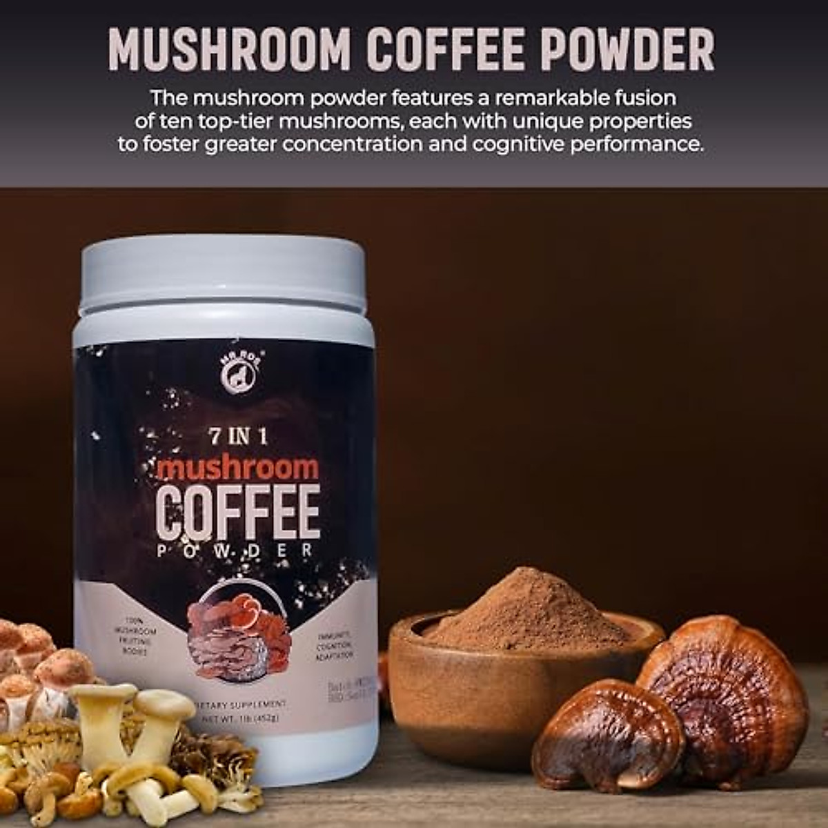 Mr Ros Natural Mushroom Coffee: Feel Your Best - Focus, Energy, Immunity - 7 Adaptogen Blend - 1 lb