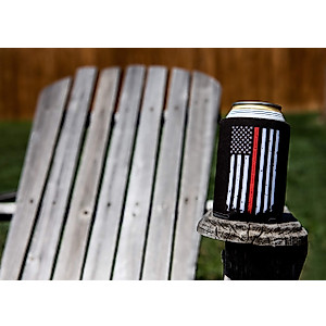 Firefighter Gifts for Men - Thin Red Line Beverage Can Cooler Sleeves, Fireman Gifts, Insulated Beer Holder with Red Stripe American Flag, Fire Department Gift Ideas, Fire Fighter Accessory, 6-Pack