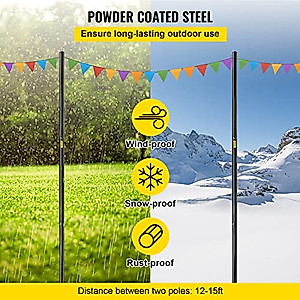 VEVOR String Light Poles, 2 Pack 10.6 FT, Outdoor Powder Coated Steel Lamp Post with Hooks to Hang Lantern and Flags, Universal Mounting Options to Decorate Garden, Patio, and Deck for Party, Black