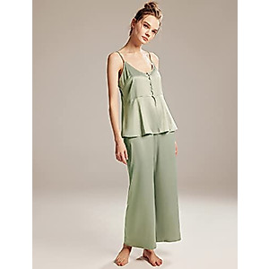 AW BRIDAL Satin Bride Bridesmaid Pajamas Set Silk Pjs Sleeveless Camisole with Pants 2 Pieces Sexy Sleepwear for Women Brides, Sage Green S