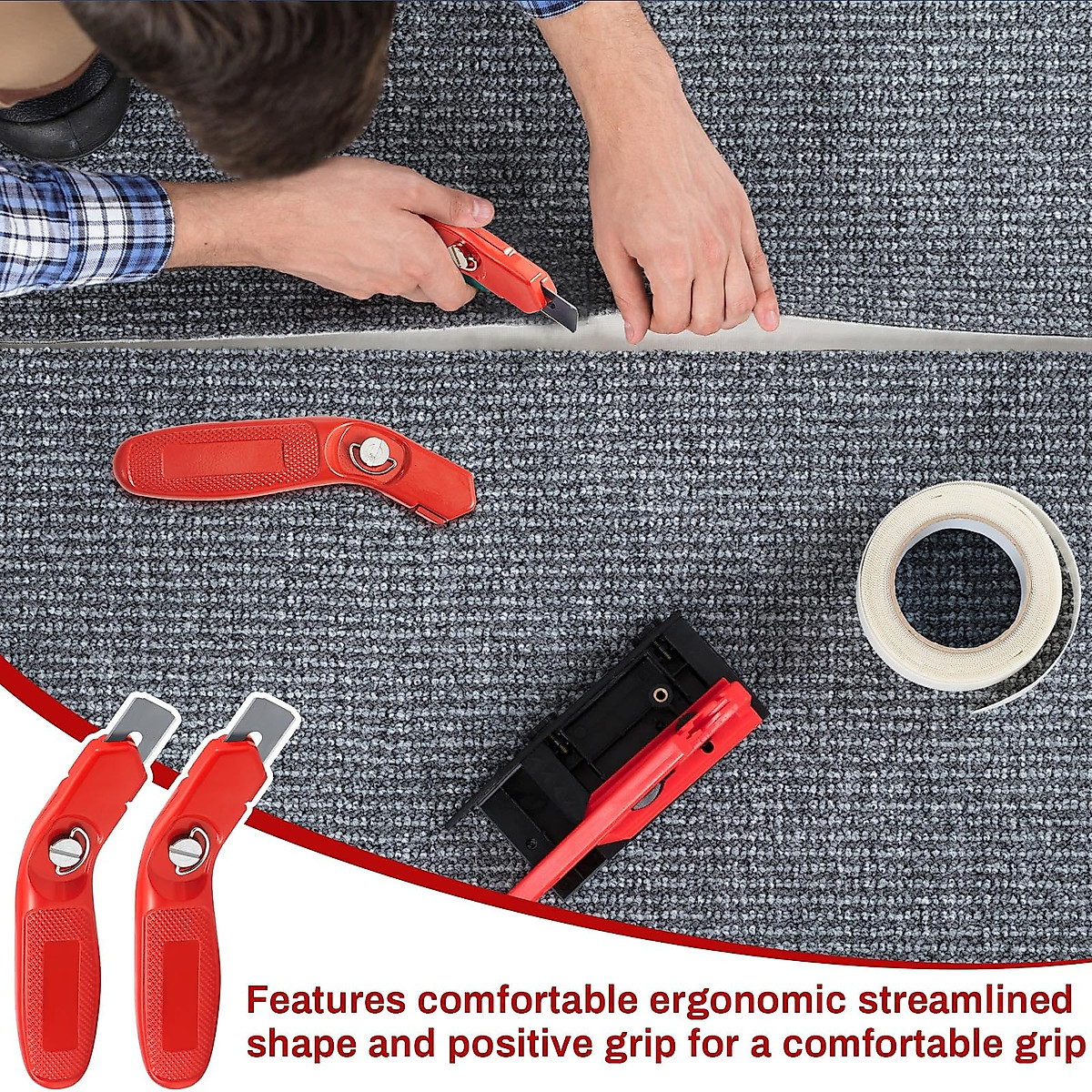 Lasnten 2 Pcs Knife for Cutting Carpet Heavy Duty Carpet Knife with 6 Blades Utility Carpet Tools Knife for Carpet Box Cutter Roofing Cutting Purpose, Aluminum