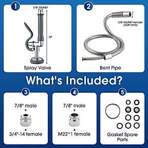 Lanceler Spray Valve with 44" Pre Rinse Hose, Pre Rinse Sprayer with Stainless-Steel Hose Replacement Kit for Commercial Kitchen Sink Faucet - Gray