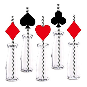 Casino Las Vegas Party Straw Decor, 24-Pack Poker Party Supply Decorations, Paper Decorative Straws
