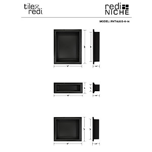 Redi Niche Triple Niche Recessed Shower Shelf- Black, Three Inner Shelves, 16-Inch Width x 40-Inch Height x 4-Inch Depth