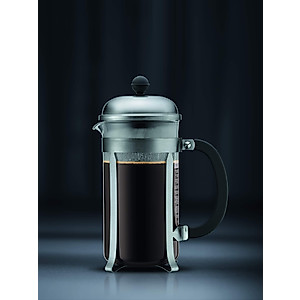 Bodum 34oz Chambord French Press Coffee Maker, High-Heat Borosilicate Glass, Brushed Stainless Steel – Made in Portugal