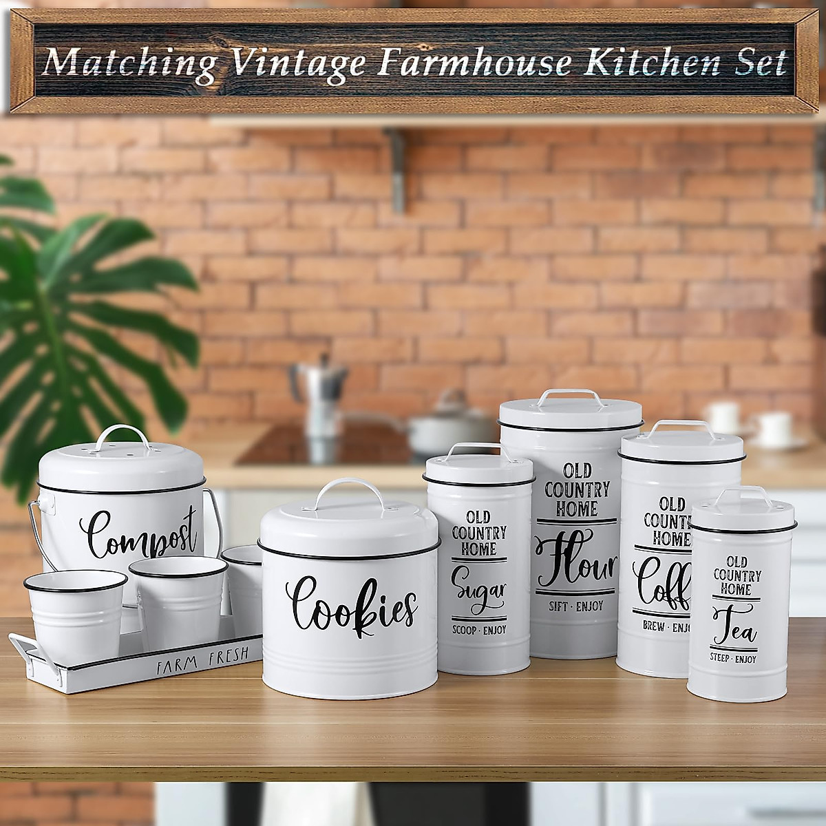 DAYYET Farmhouse Cookie Jar for Kitchen Counter, 1 Gallon Vintage Cookie Jar with Airtight Lid, Large Food Storage Container for Candy, Cookies, Dessert, Rustic Kitchen Decor and Accessories