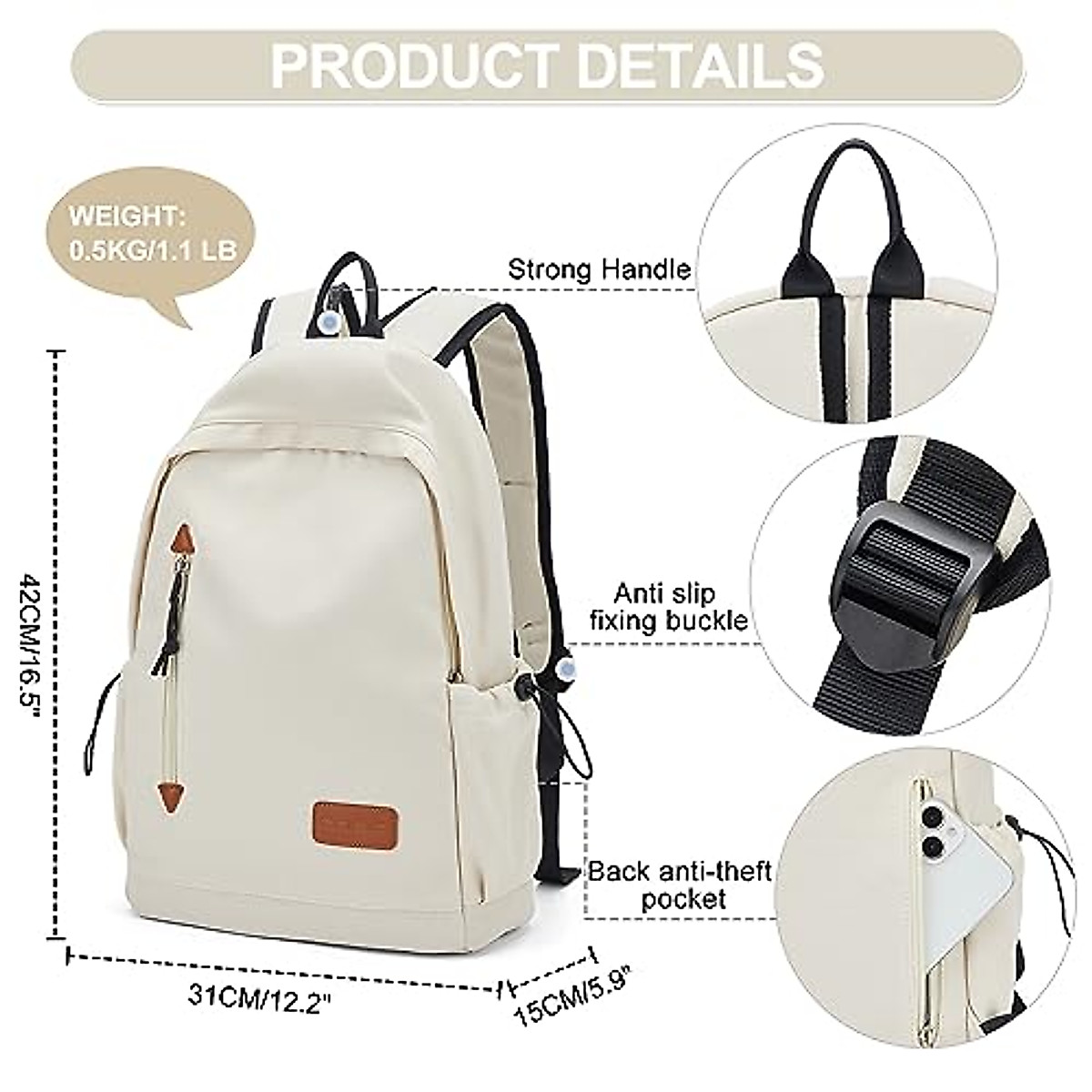 PAUBACK Backpack for Women Men, College School Backpack for Students, Waterproof Causal Backpack Book Bag for Girls Boys Teens, Carry on Travel Backpack Rucksack for High School