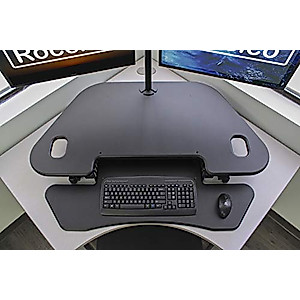 Rocelco 46" Height Adjustable Corner Standing Desk Converter, Quick Sit Standup Dual Monitor Riser, Gas Spring Assist Tabletop Computer Workstation, Large Keyboard Tray, (R CADRB-46), Black