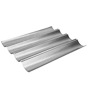 Psytfei Mold Baguette Mold Stainless Steel Silver NonStick MultiGrooves Waves French Bread Pan Baguette Baking Cooking Tray Mold Kitchen Tool(Four grooves)