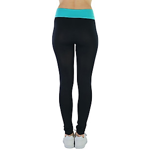 ToBeInStyle Women's Fold Over Yoga Leggings - Mint-Black - One Size