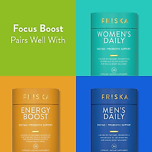 FRISKA Energy Boost Enzyme and Probiotics Supplement, Promotes Better Digestion and Energy for Men and Women, Gut Health, 30 Capsules