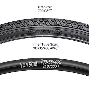 YunSCM 700C Road Bike Tires 700 x 35C 37-622 ETRTO and 700C Bike Tubes 700x35/43C AV48mm Schrader Valve Compatible with 2 Rim Stips for 700x35C Bike Bicycle Tires and Tubes- 2 Pack