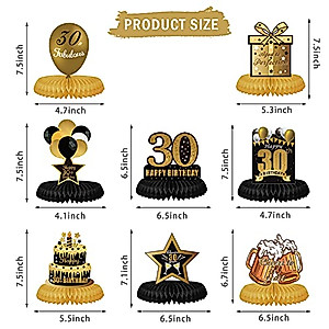 HTDZZI Cheers to 30 Years Birthday Decorations, 30th Birthday Decorations for Him Her, 8Pcs Black Gold Happy 30th Birthday Table Honeycomb Centerpieces, Thirty Birthday Party Decorations Supplies