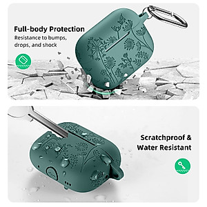 Lerobo Flower Engraved Case for AirPods Pro Case 2nd 1st Generation Case Cover/AirPod Pro Case Cover,Cute Soft Silicone Skin Full Protective Cover for Apple Airpod Case PineGreen
