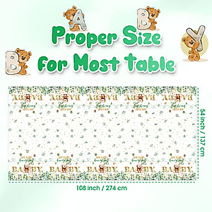 3 Packs We Can Bearly Wait Baby Shower Tablecloth Decorations Teddy Bear Table Cover Balloon Bear Plastic Tablecloth for Bear Theme Birthday Baby Shower Party Decor, 54 x 108 Inch (Green Leaf Style)