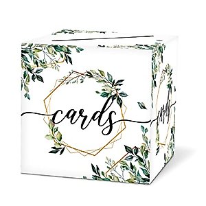 Greenery Theme Card Box – 8”*8”*8” Gift Or Money Box Holder for Wedding,Baby or Bridal Shower,Birthday, Graduation,Engagement, Party Favor, Decorations, 1 Set(hezi-B015)
