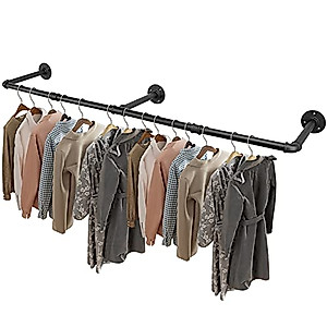 Livabber Industrial Pipe Clothes Rack, Heavy Duty Detachable Iron Garment Rack Wall Mounted, Rustic Saving Space Clothes Bar Multi-Purpose Hanging Rod for Bedroom, Closet, Black (60 Inch)