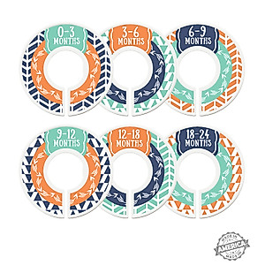Modish Labels Baby Clothes Size Dividers, Baby Closet Organizers, Closet Size Dividers, Baby Closet Organizers, Clothes Organizer, Boy, Woodland, Arrows, Nordic, Boho, Navy Blue, Mint, Orange (Baby)