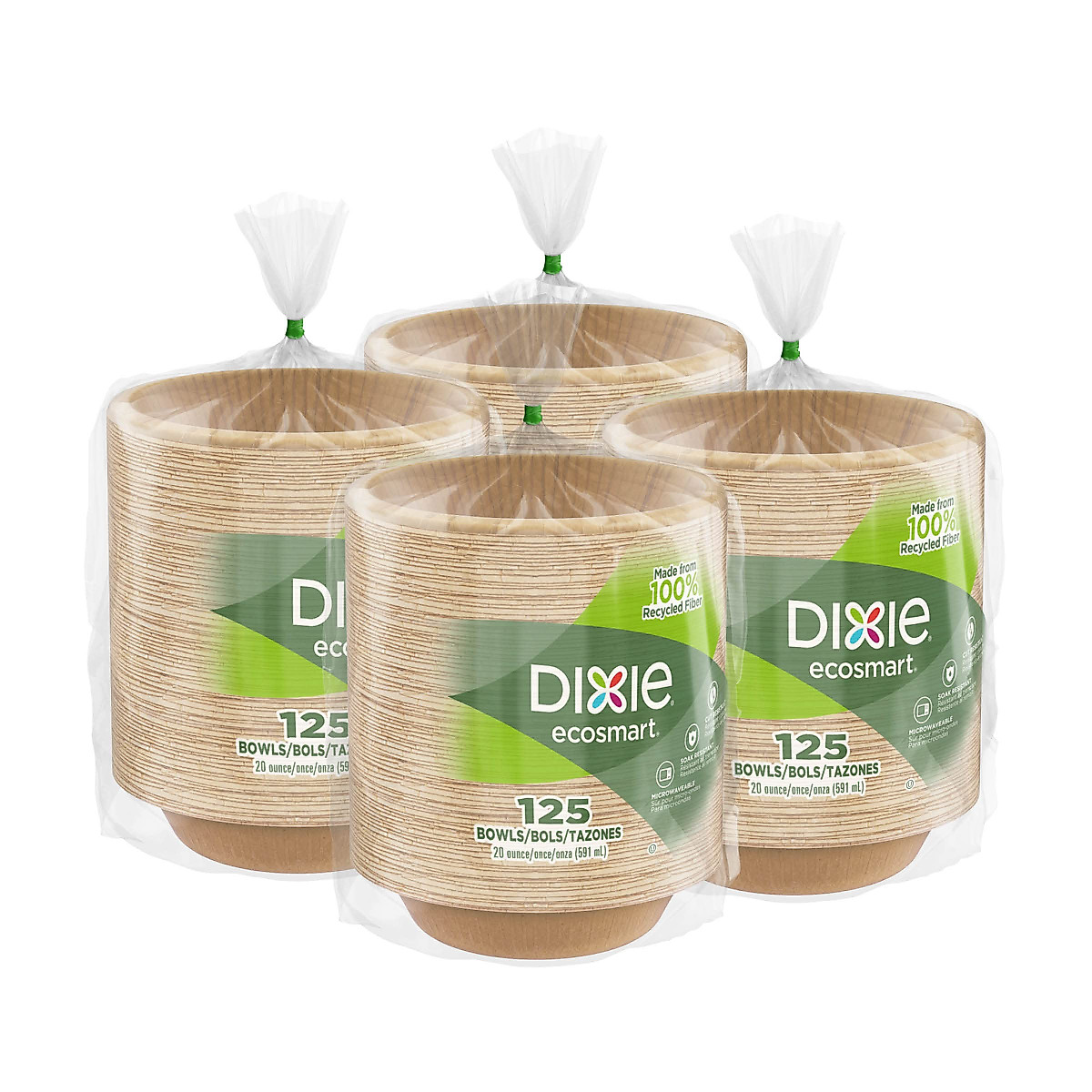 Dixie ecosmart‚ 20oz 100% Recycled Fiber Paper Bowls by GP PRO (Georgia-Pacific), RFB20WS, 500 Count (125 Bowls Per Pack, 4 packs Per Case)