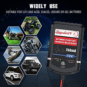 [4-Pack] LEICESTERCN Automatic Trickle Battery Charger Maintainer 12V 750mA Smart Float Charger for Car Motorcycle Lawn Mower Tractor Boat SLA ATV Wet AGM Gel Cell Lead Acid Batteries