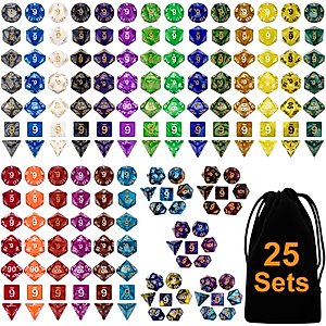 DND Double-Colors Polyhedron Dice Set for Dungeons and Dragons D&D RPG MTG Table Games D4 D6 D8 D10 D% D12 D20 25 Colors Dice with 1 Large Flannel Bag, 25 x 7 (175 Pieces)