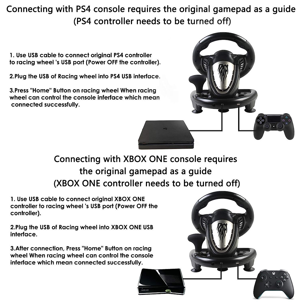 Racing Wheel, PXN-V3II 180° Game Racing Steering Wheel with Pedal and Shift Paddle, Compatible for PC, PS3, PS4, Xbox One, Nintendo Switch.（Black）