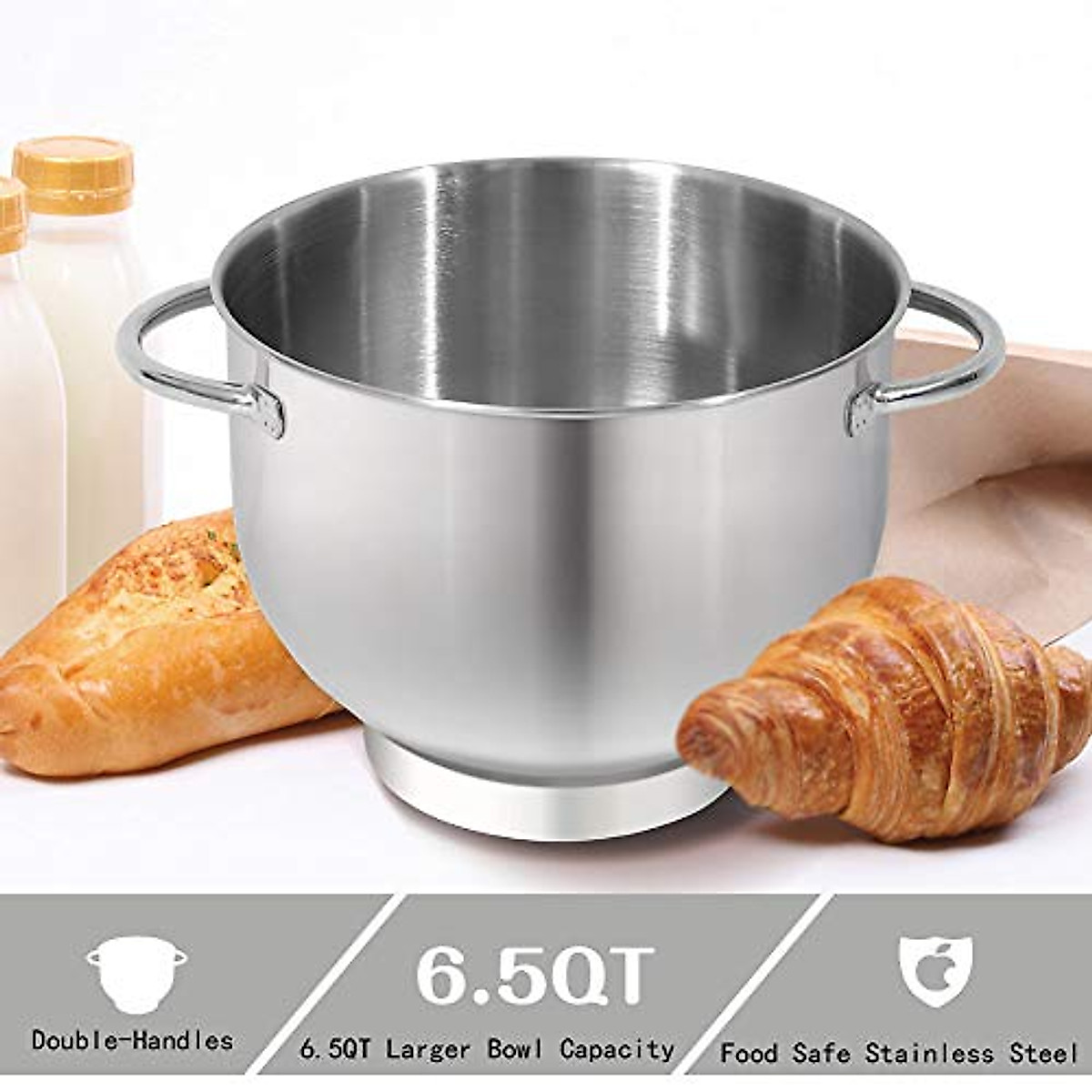 Aucma Stand Mixer,6.5-QT 660W 6-Speed Tilt-Head Food Mixer, Kitchen Electric Mixer with Dough Hook, Wire Whip & Beater (6.5QT, Silver)