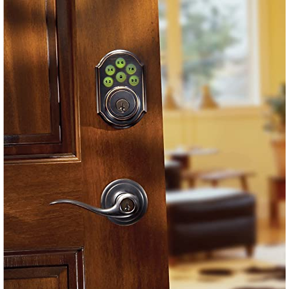 Kwikset Tustin Entry Door Lock Lever, Secure Keyed Exterior Entrance, With Reversible Handle, SmartKey Re-Key Security Technology and Microban Protection in Venetian Bronze
