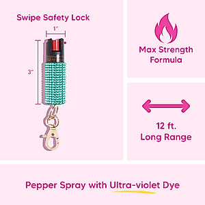 BLINGSTING Pepper Spray Maximum OC Strength Self Defense Spray for Women, 12 ft Spray Range & UV Dye