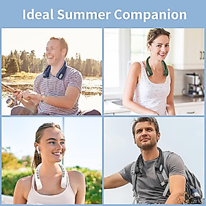 HUIDANGJIA Portable Neck Fan, Bladeless Personal Fan, Rechargeable 4000mAh Battery, No Hair Snagging, 3 Speeds Faster Cooling, Ultra Quiet, Gifts for Men Women, Home, Office, Travel Essentials, White