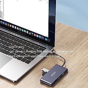 Port Expander USB C Hub 9 in 1 Type C Adapter with Hidden Cable Dock Station (HDMI/VGA/Ethernet/2 USB 3.0/USB 2.0/SD and TF Slots/PD 100W) USB Splitter
