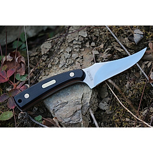Old Timer 152OTCP Sharpfinger 7.1in S.S. Full Tang Fixed Blade Knife with 3.3in Clip Point Skinner Blade, Black Sawcut Handle, and Leather Belt Sheath for Hunting, Camping, Skinning, EDC, and Outdoor