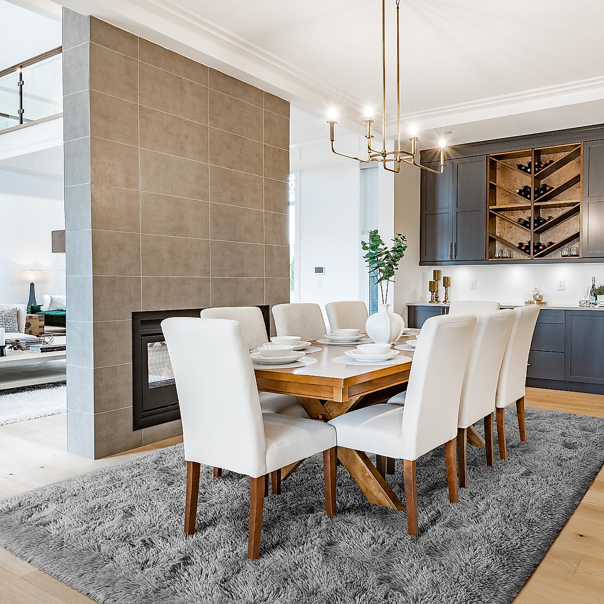 Terrug Fluffy Large Area Rugs for Living Room Bedroom, Grey 8x10 Rug Washable Shag Carpet, Super Soft Fuzzy Plush Non-Slip Cute Modern Kids Rug for Nursery College Dorm Classroom Kids Room Home Decor