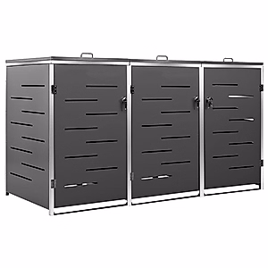 vidaXL Triple Wheelie Bin Shed - Stainless Steel Frame, Outside Bin Storage - Anthracite Colored, Galvanized Steel Panel, Spacious, Anti-Rust, Lockable