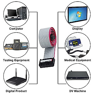 Augiimor 6 PCS 16 Pin Ribbon Cable 2.54 mm Pitch F/F IDC Connector Flat Ribbon Cable, F/F IDC Flat Ribbon Cable Connector Dual Row Data Cable (16 Pin, 60cm Length)