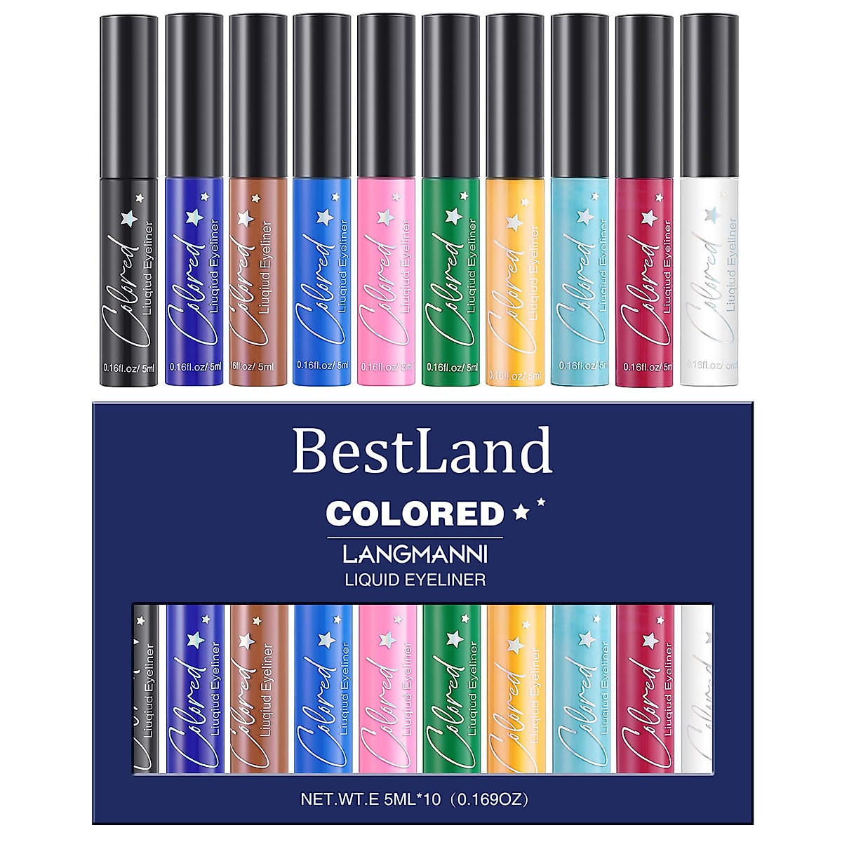 BestLand 10 Colors Liquid Matte Eyeliner White Black Blue Brown Colored Liner Waterproof Bright Colorful Rainbow Eyeliner Pencil Quick Dry Eyes Makeup Kit (Matte Eyeliner)