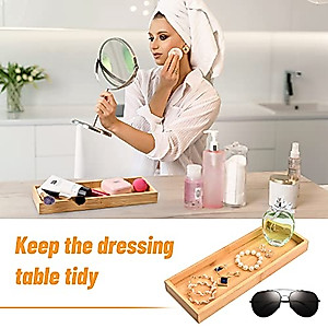 3 Pcs Bamboo Tea Serving Tray, Decorative Multi Use Bathroom Counter Tray with Edges Bamboo Vanity Tray for Dresser Counter Food Coffee Tea Snack Tissues Candles, 11 x 4 Inch