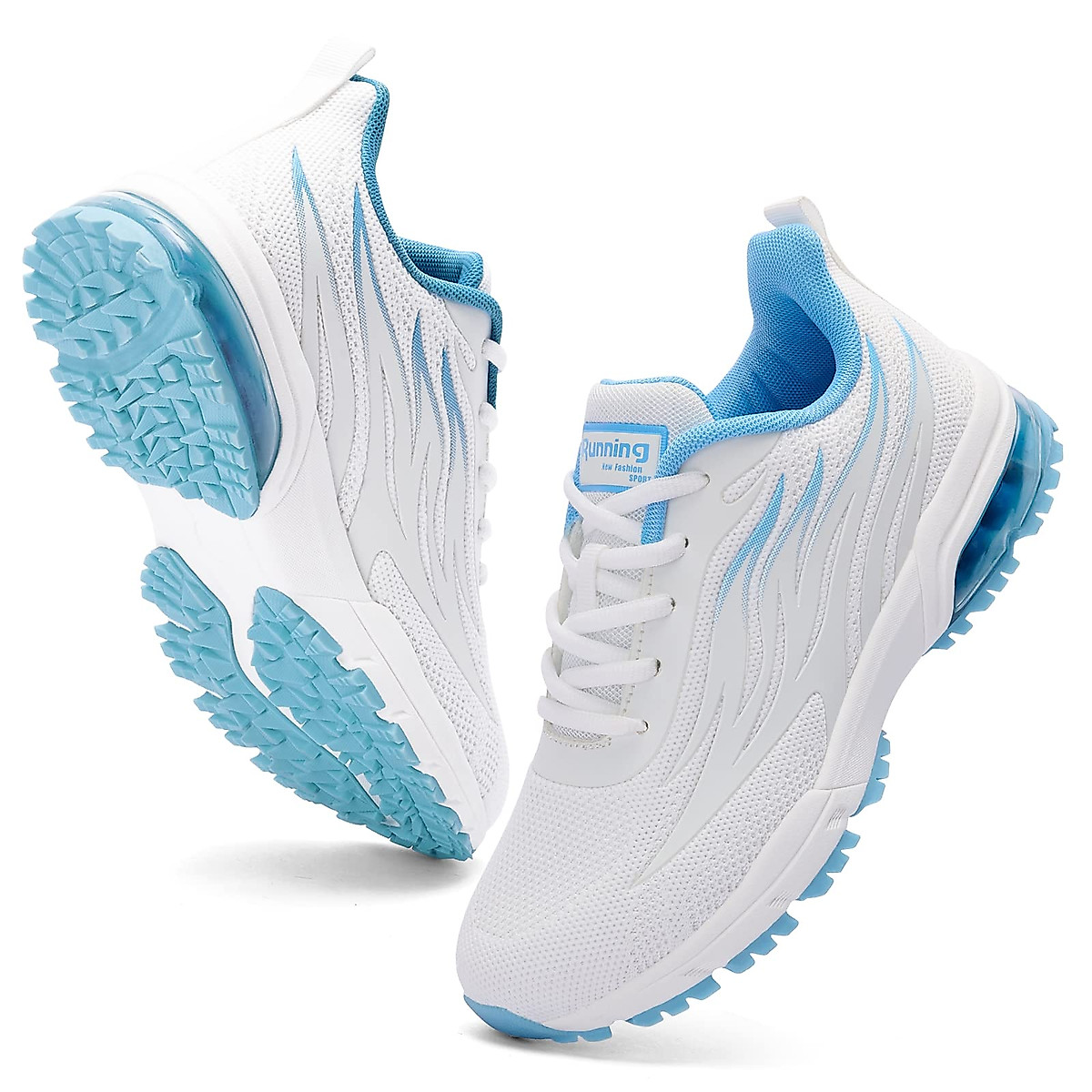 AKK Women's Air Running Shoes - Non Slip Breathable Gym Jogging Tennis Fitness Fashion Athletic Workout Sneakers White/Blue Size 7