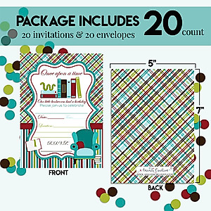 Our Little Bookworm Reading Book Lover Birthday Party Invitations, 20 5x7 Fill In Cards with Twenty White Envelopes by AmandaCreation
