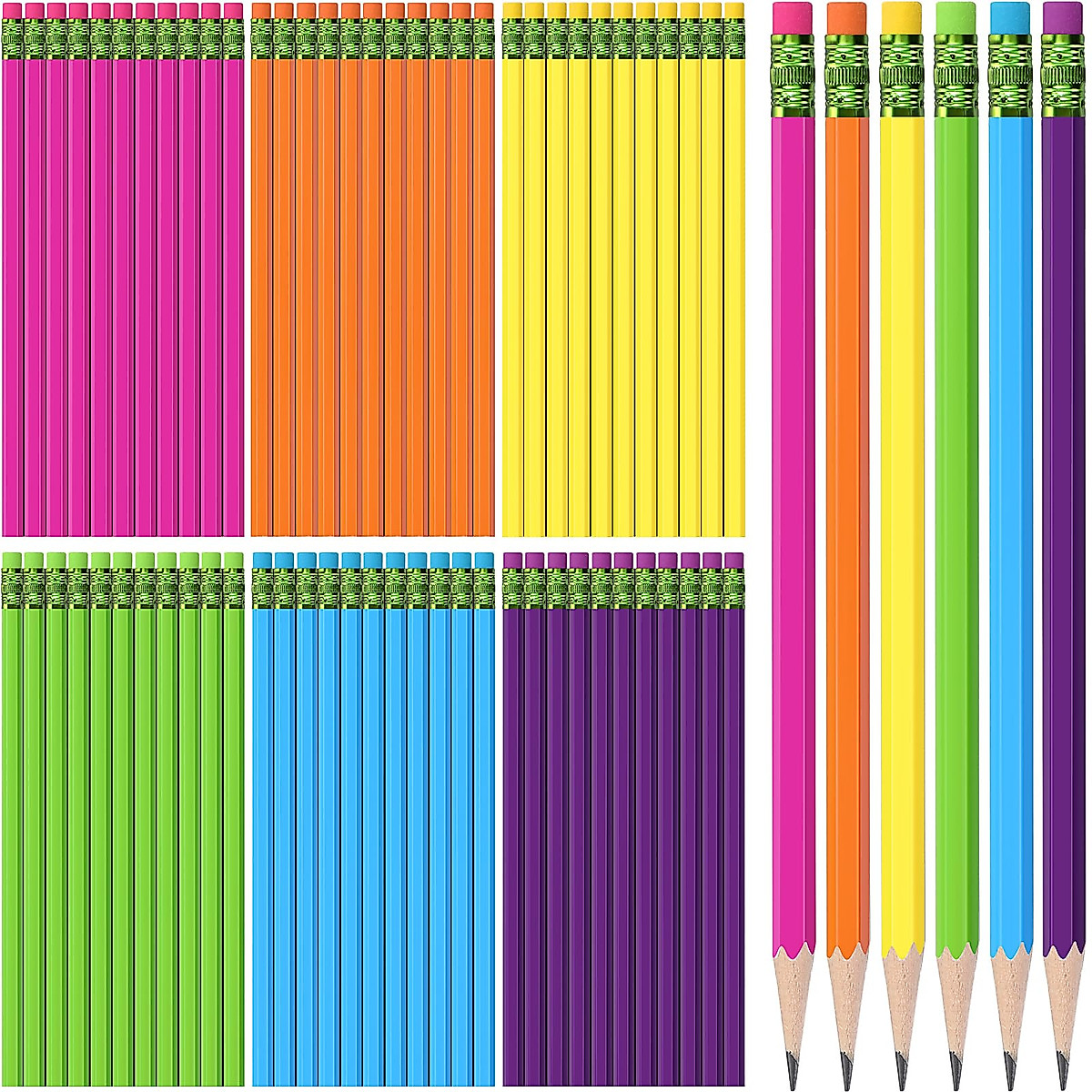 TecUnite 120 Pcs HB Pencils Unsharpened Pencils with Eraser Wooden Hexagonal Pencils for Kids Adults Gifts Graphite Pencils for Exams School Office Sketching (Rainbow Colors,Simple)