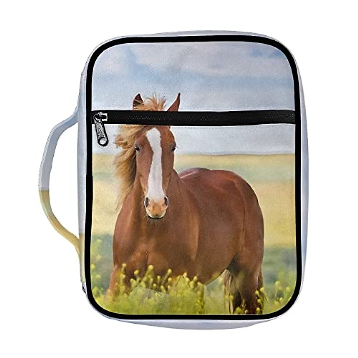 Pzuqiu Horse Bible Cover for Women,Animal Print Bible Bag Case for Men,Bible Protective Bag Church Tote Bag for Daily Use