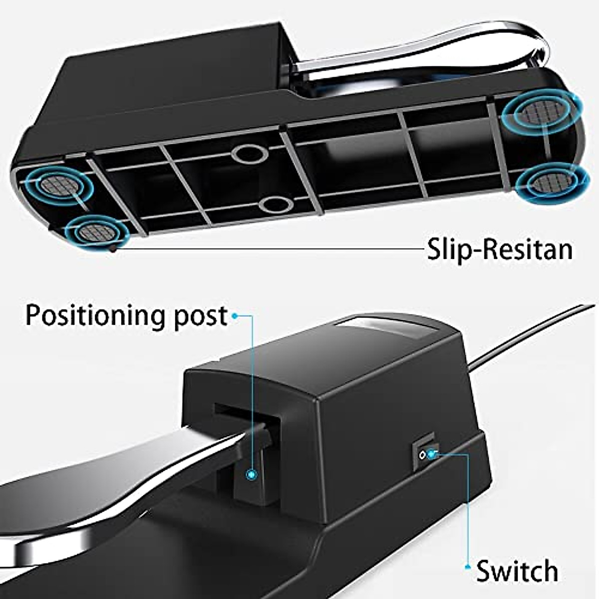 Sustain Pedal for Keyboard, Goldby Universal Keyboard Sustain Pedal for Yamaha, Casio, Roland, Korg Digital Pianos MIDI Keyboard Electronic Keyboards Electric Organ Synthesizer, 1/4 Inch Jack (Sliver)