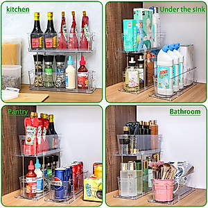 14.8" Deep 2 Set 2 Tier Under Sink Organizers and Storage,5.1” Narrow Pull Out Bathroom Cabinet Organizer for Kitchen,Pantry Organizer,Cleaning Products Organizer and Medicine Cabinet Storage,Clear