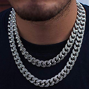 TOPGRILLZ 18mm 18K Gold Plated Iced Out CZ Lab Diamond Miami Mens Choker Cuban Link Chain for Women Necklace Hip Hop(18mm Gold,22)