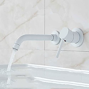 DUSJYOHRD Basin Faucet Wall Mounted 2 Hole Modern Wall-Mount Mixer Tap Bathroom Sink Faucet Swivel Wall Spout Bath with Single Lever Taps