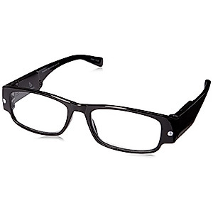 Foster Grant Men's LightSpecs Lloyd Reading Glasses with Lights Rectangular, Black/Transparent, 59 mm + 1.75