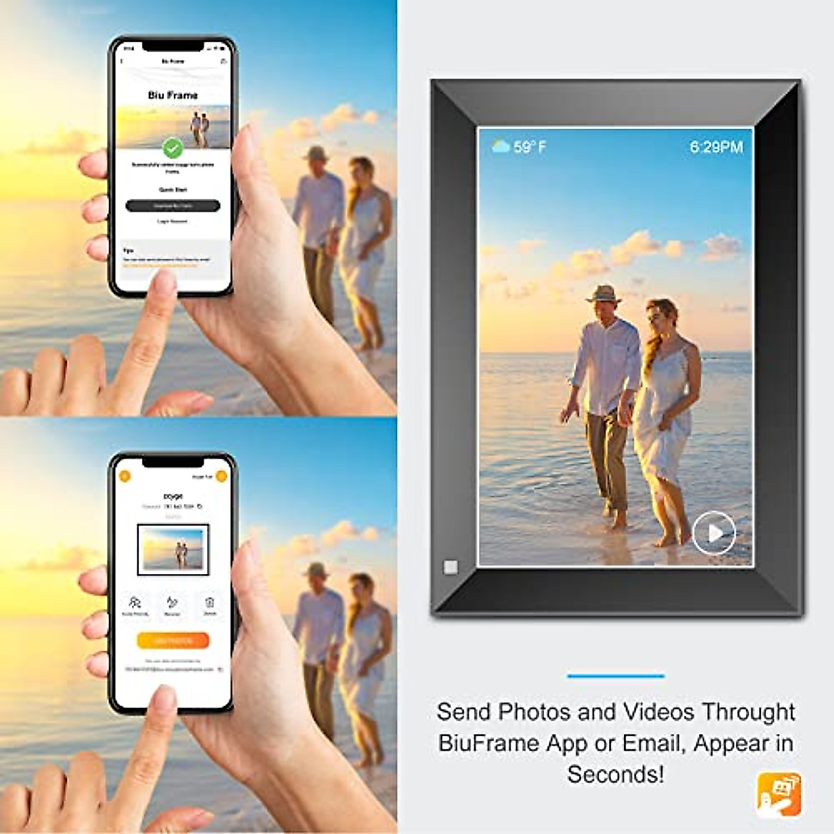 Digital Photo Frame 10.1 inch, Electronic Picture Frame WiFi with APP, Smart Electric Video Photo Frame Slideshow with Email, 1280x800 IPS FHD Uploadable Digital Picture Frames Cloud Storage