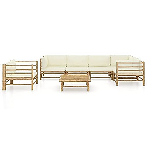 RMPOOML Outdoor Leisure Chairs, 7 Piece Patio Lounge Set with Cream White Cushions Bamboo Suitable for Balcony, Yard.