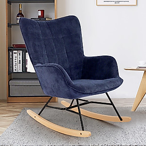 LSSPAID Rocking Chair Nursery Set of 1, Upholstered Glider Rocker with High Backrest Armchair Comfy Accent Glider Chair for Living Room, Bedroom, Nursery Room, Navy Blue